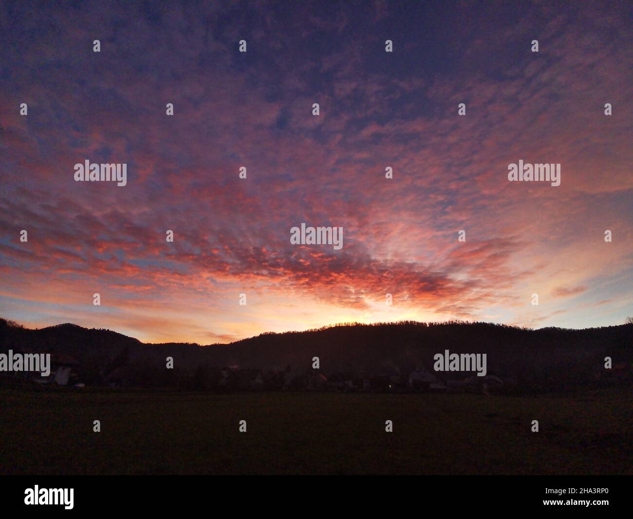 Silhouette of a hill on the sunset in Gerovo village in Croatia Stock ...