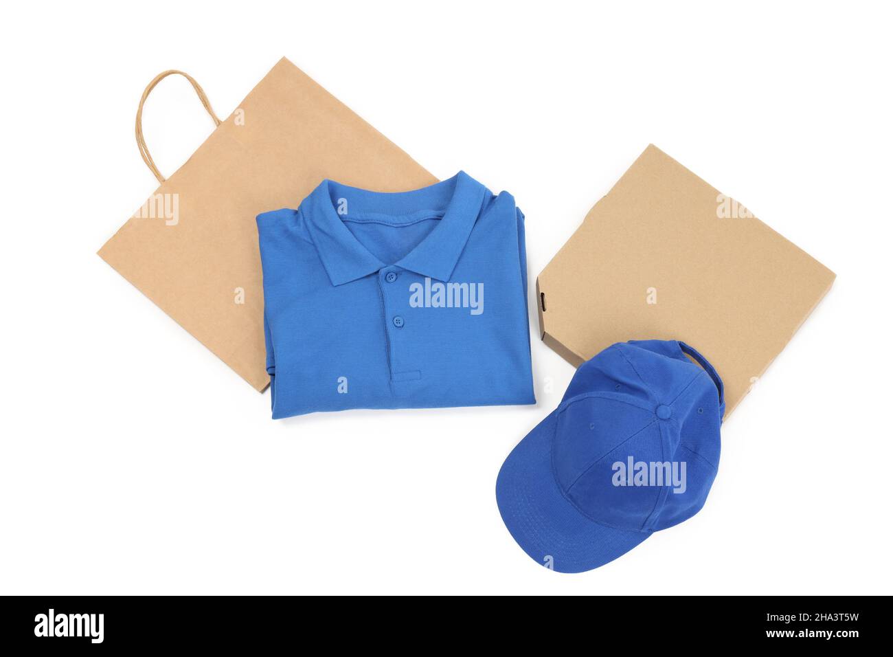 T-shirt, cap, bag and pizza box isolated on white background Stock ...