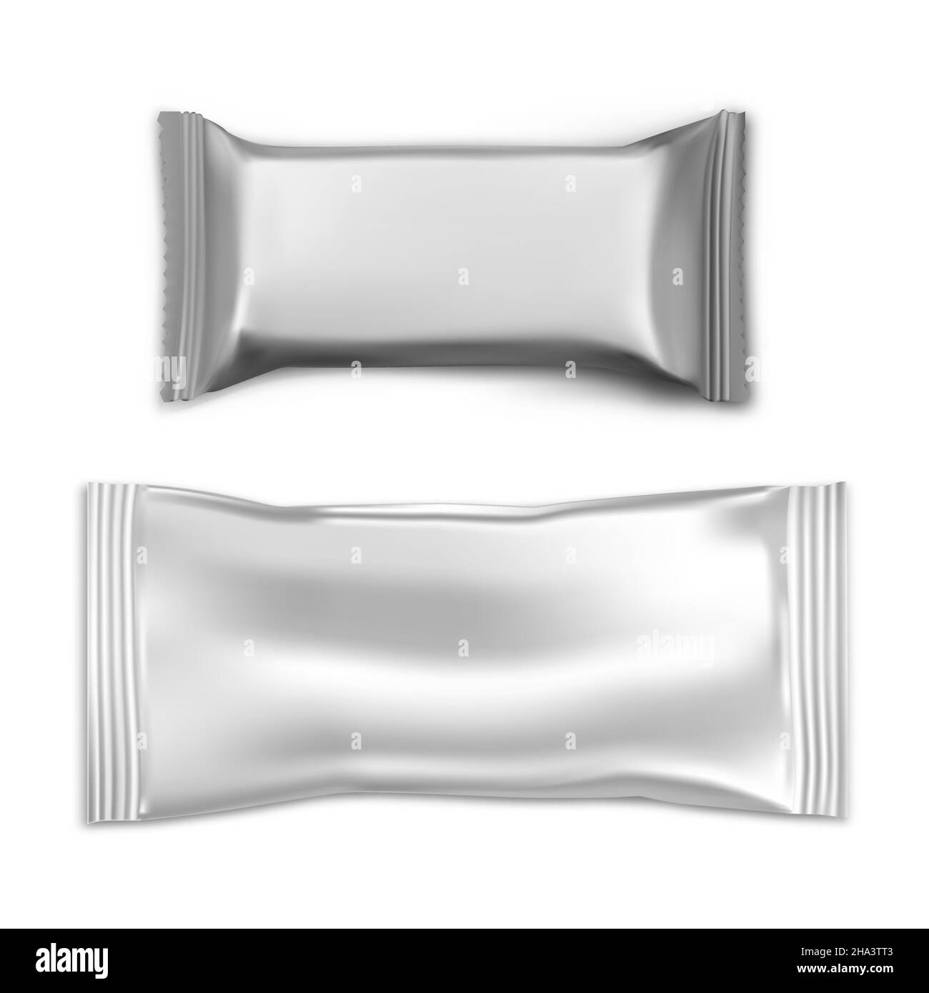 Chokolate bar package, snack pack mockup, foil pouch vector blank. Foil ...