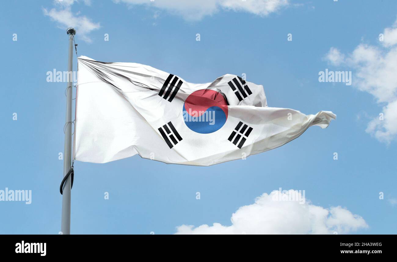 South Korea flag - realistic waving fabric flag Stock Photo - Alamy