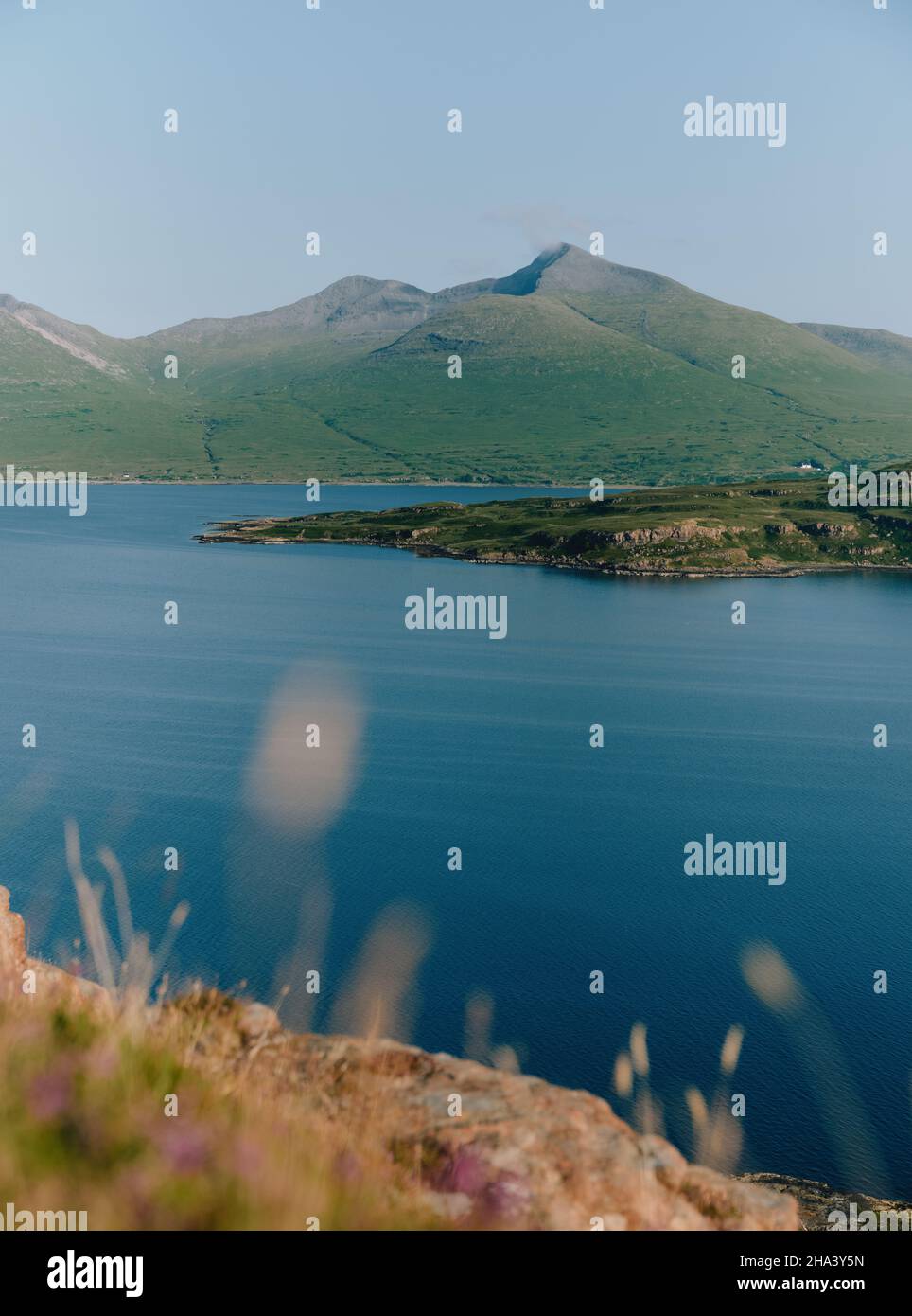 The summer landscape of Loch Na Keal & Ben More mountain on the Isle of ...