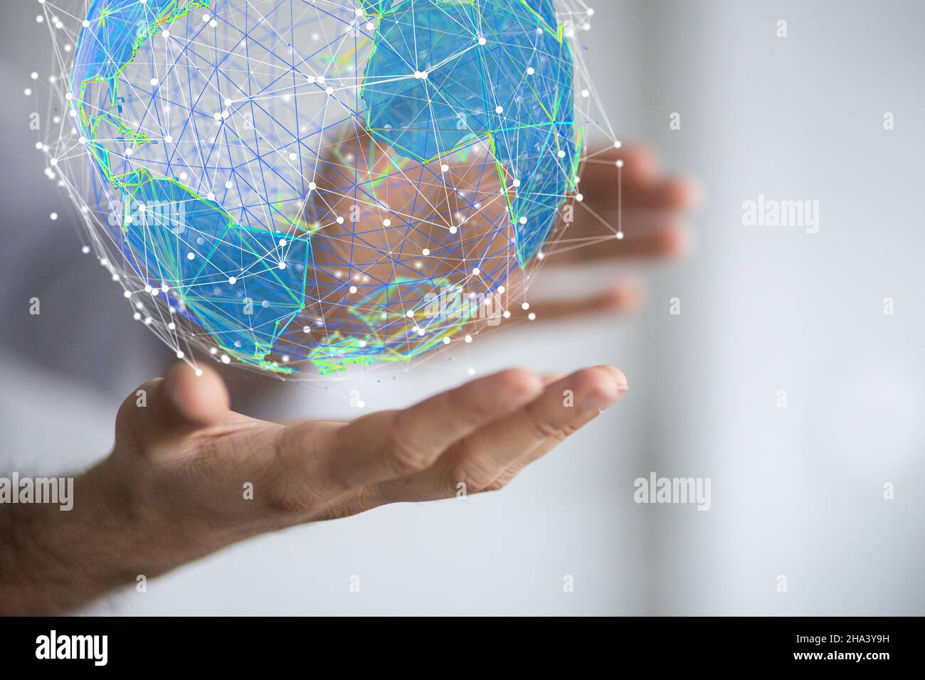 3d Rendering Of Global Digital Connections Floating On A Mans Hand