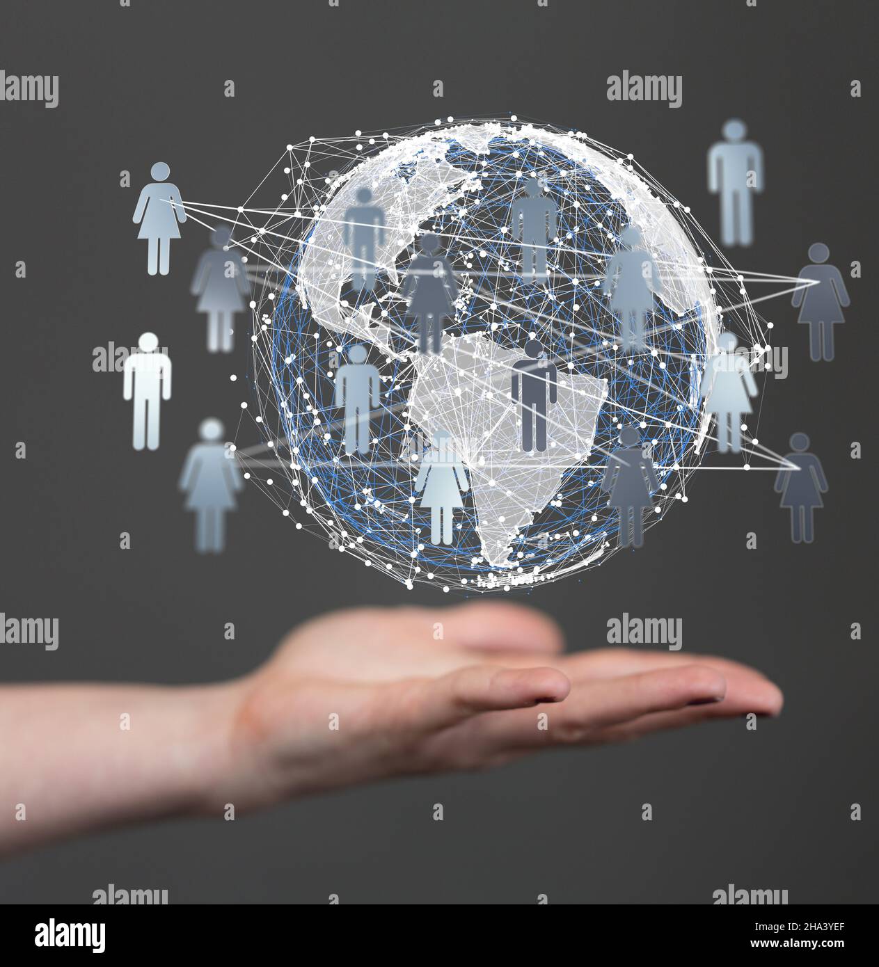 3D rendering of a group of floating people icons on a businessman's ...