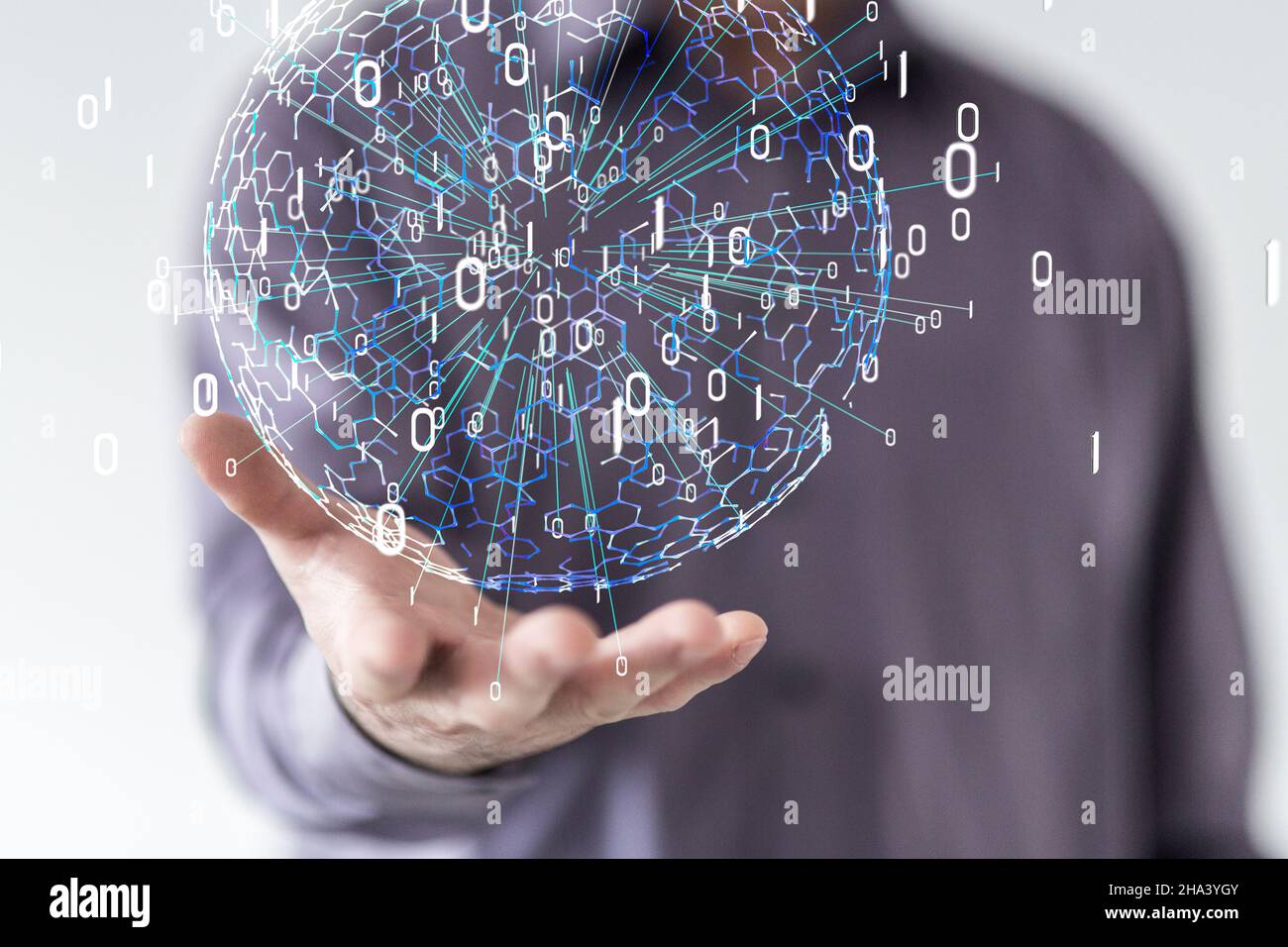 3D rendering of global digital connections floating on a businessman's ...