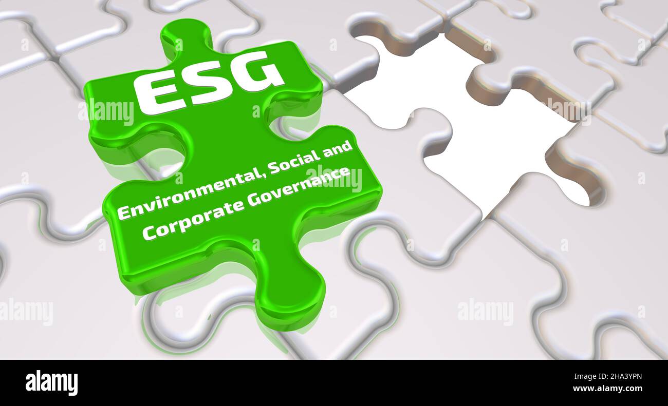 Folded white puzzles elements and one green with text ESG ...