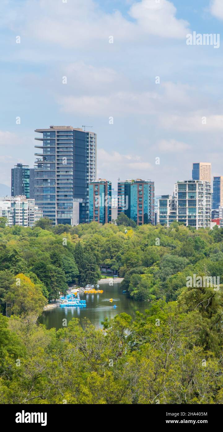 MEXICO CITY, MEXICO - Aug 27, 2021: A vertical shot of cityscape and ...