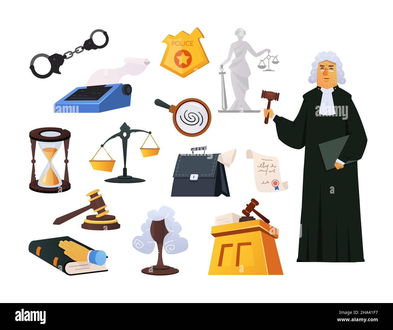 Law and order - modern flat design style object set. Neat detailed ...