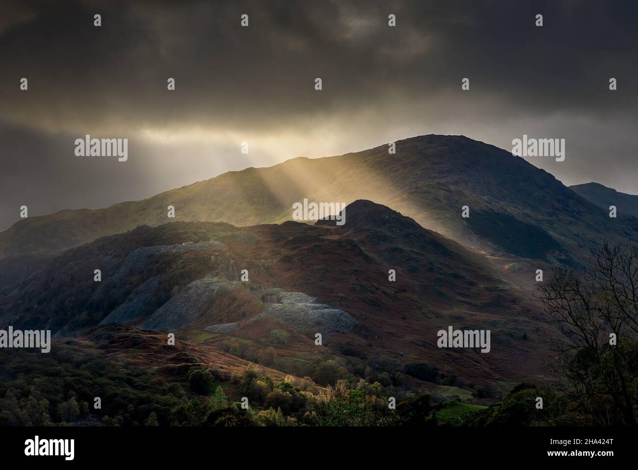Wetherlam seen from the slopes of Lingmoor in Little langdale Cumbria ...
