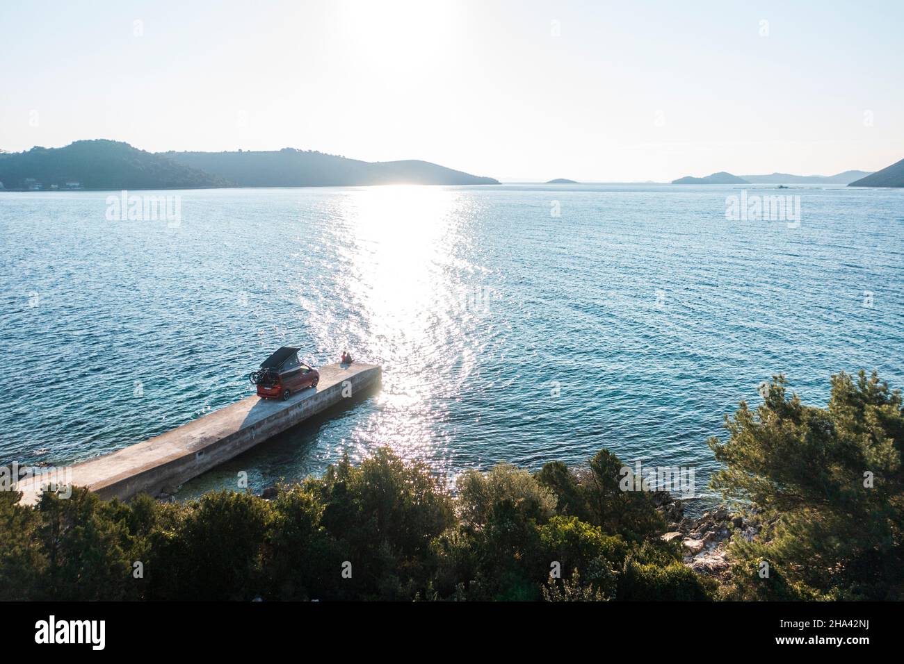 Road trip Croatia, with the camper on a jetty on the coast Stock Photo - Alamy