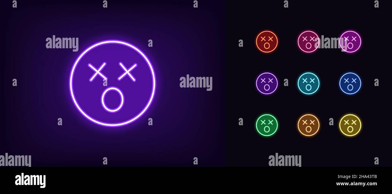 Outline neon dizzy emoji icon. Glowing neon shocked emoji sign, stunned ...