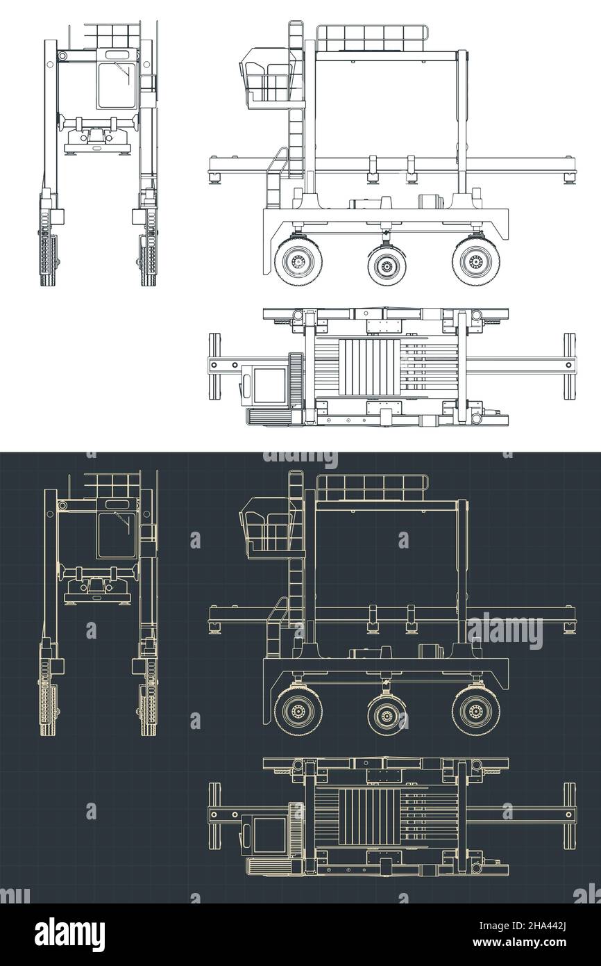 Stylized vector illustration of blueprints of straddle carrier Stock ...