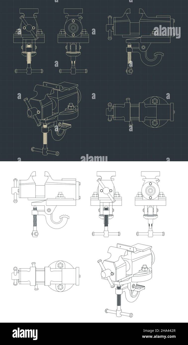 Stylized vector illustration of blueprints of bench vice Stock Vector ...