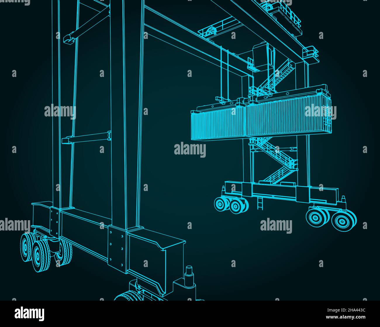 Stylized vector illustration of rubber-tired overhead gantry crane ...
