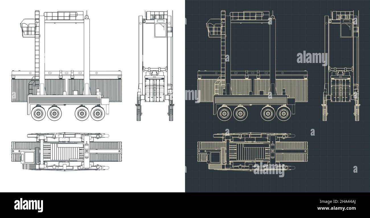 Stylized vector illustration of blueprints of straddle carrier in the ...