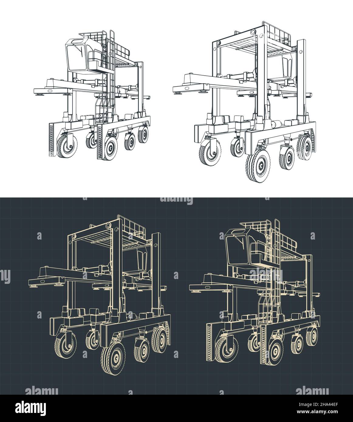 Stylized vector illustration of drawings of straddle carrier Stock ...