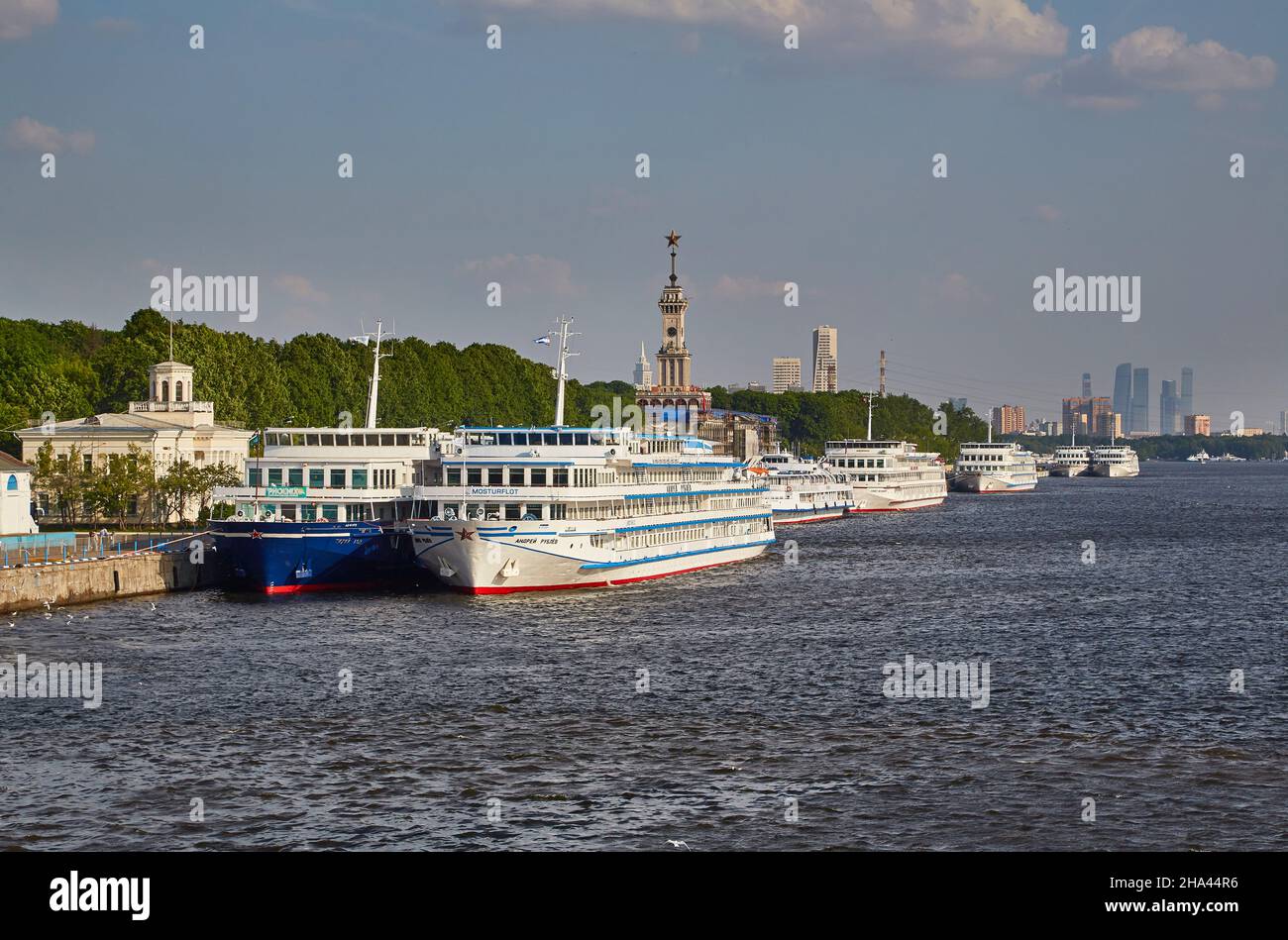 Moscow, cruise ship at the ship pier Severnij Port on Moscow-Volga ...