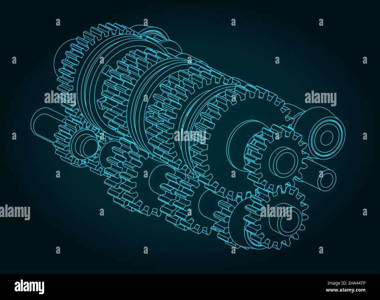 Stylized vector illustration of drawings of gearbox mechanism Stock ...