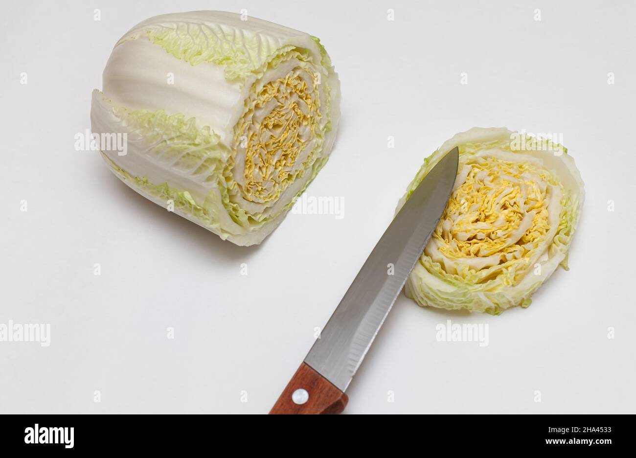 Chinese cabbage swing, cut in half with a steel knife. High quality ...