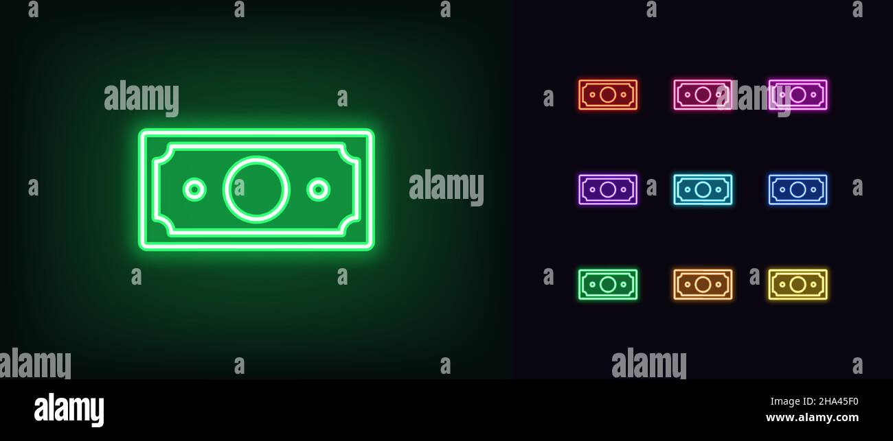 Outline neon banknote icon. Glowing neon cash sign, fiat money ...