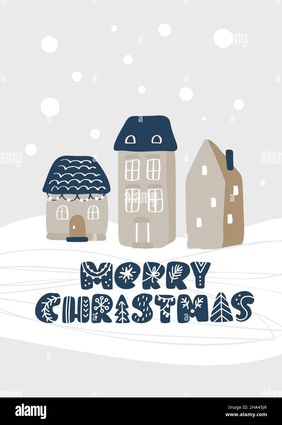 Merry Christmas vector calligraphic lettering text scandinavian hand ...