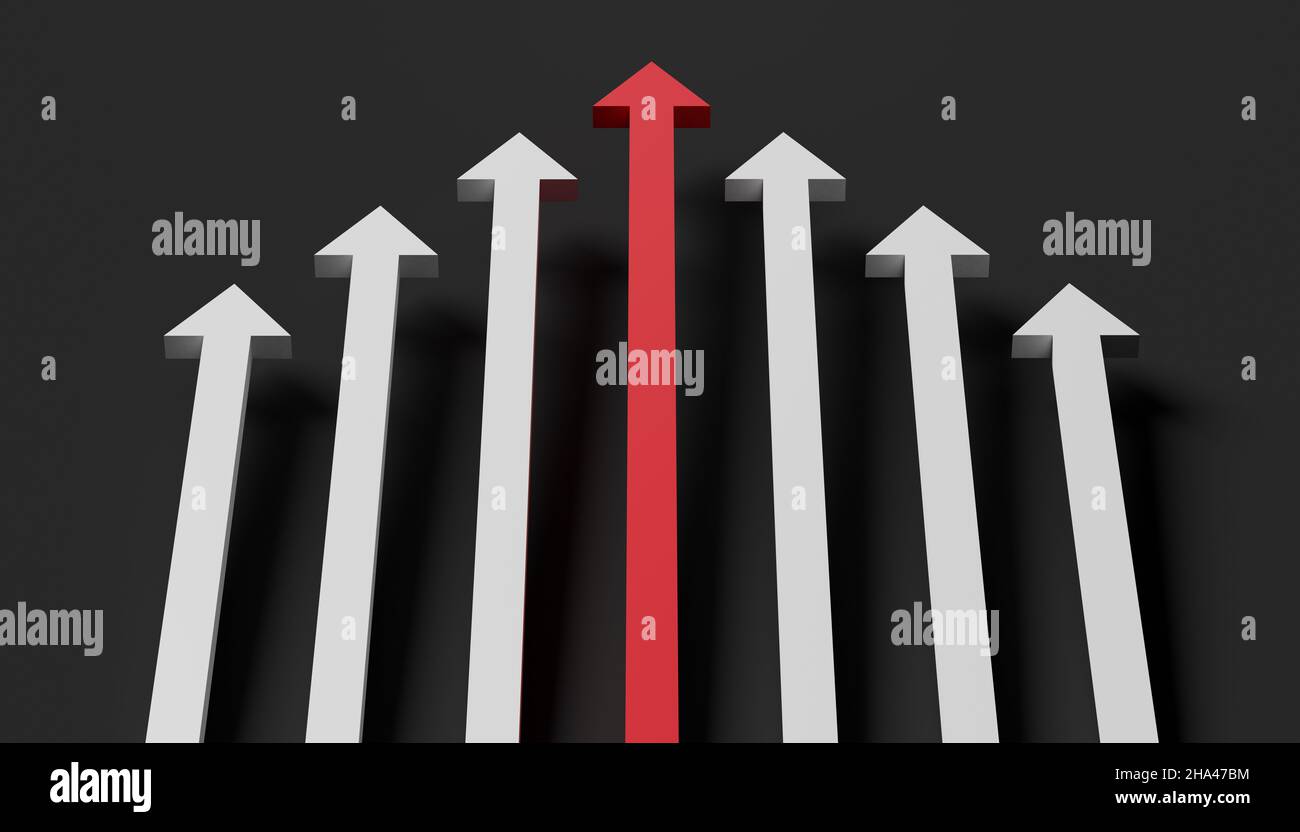 Leadership concept. One red leader arrow leading team forward. 3d ...