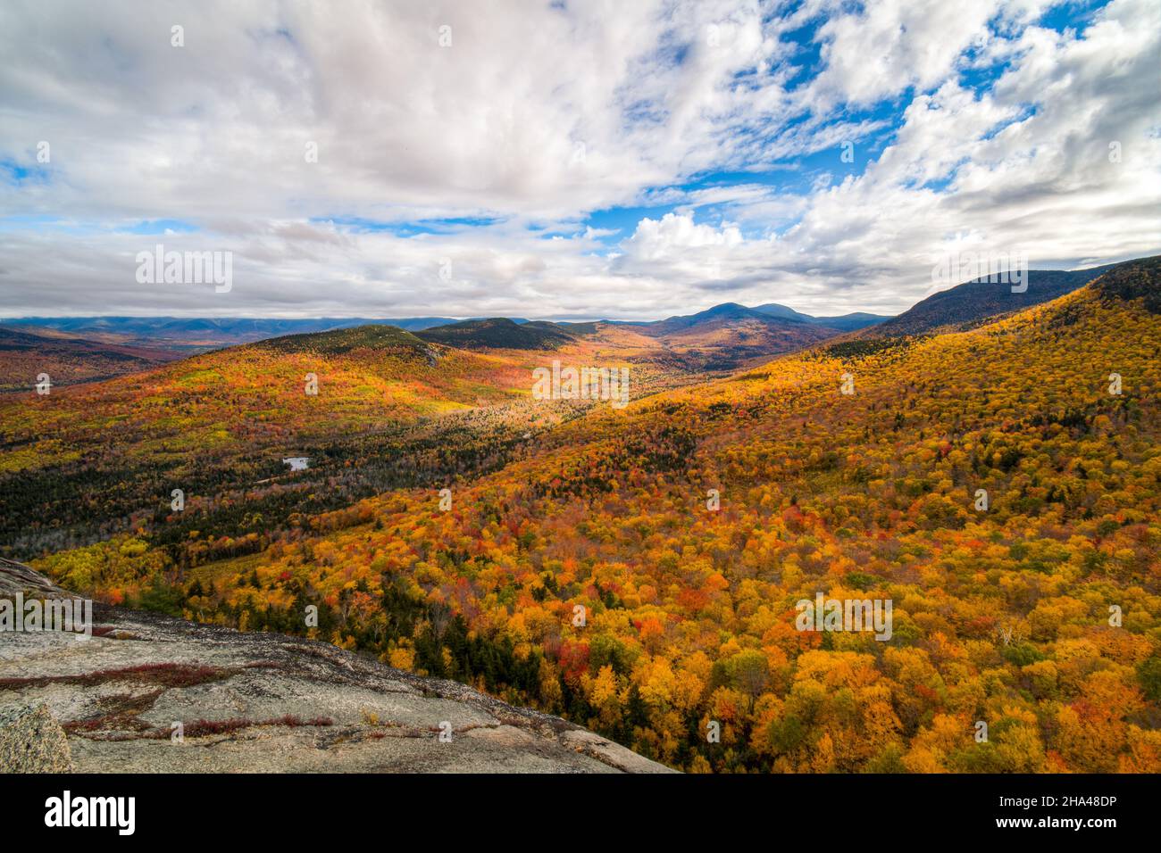 Colorful overview over the valley, White mountains, NH, USA Stock Photo ...