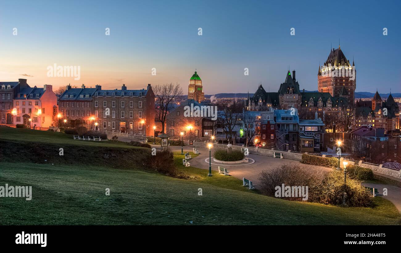Panoramic view over the old Quebec city from St-Denis park at sunset ...