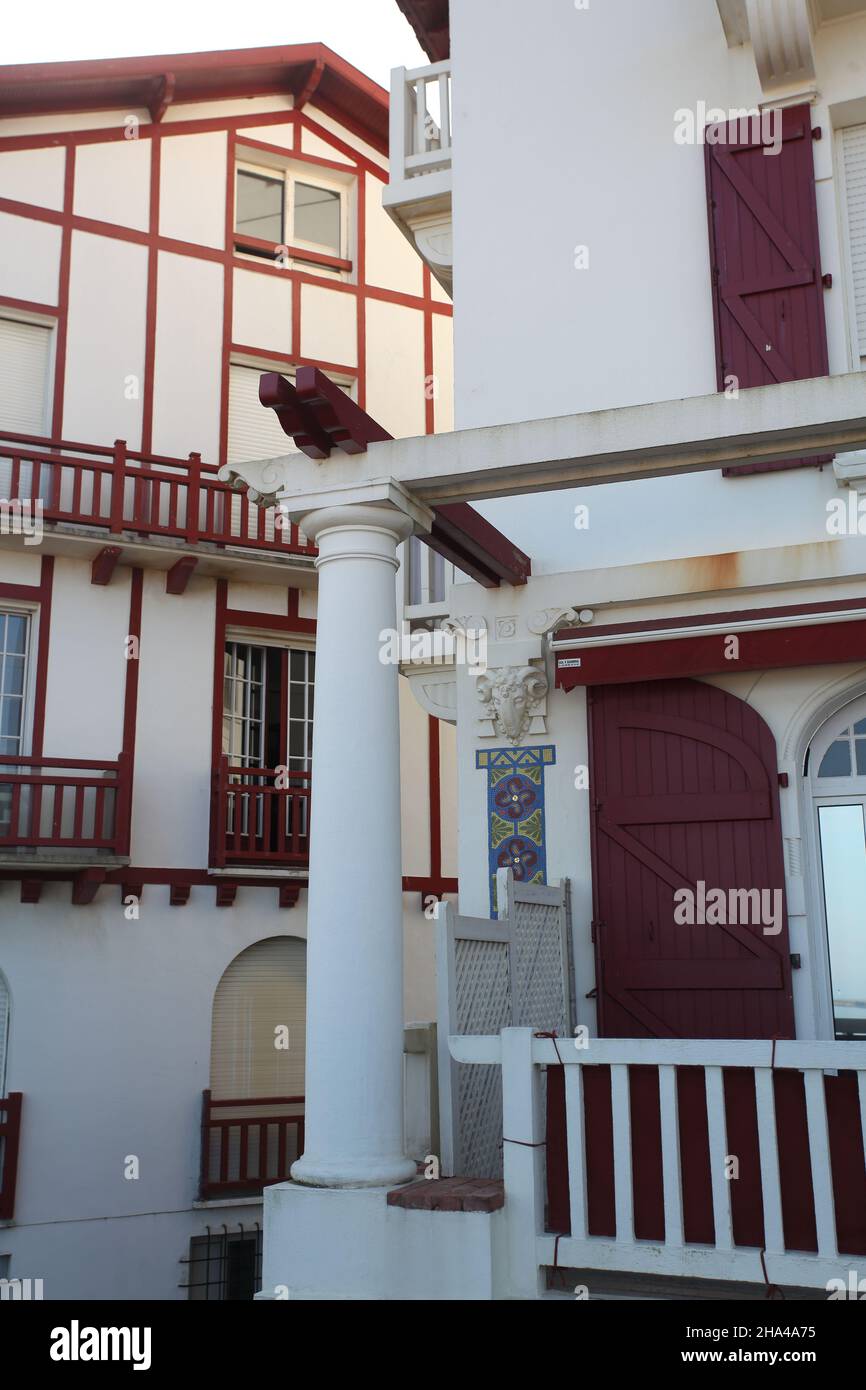 Typical Basque architecture on the sea front of St Jean de Luz, a ...