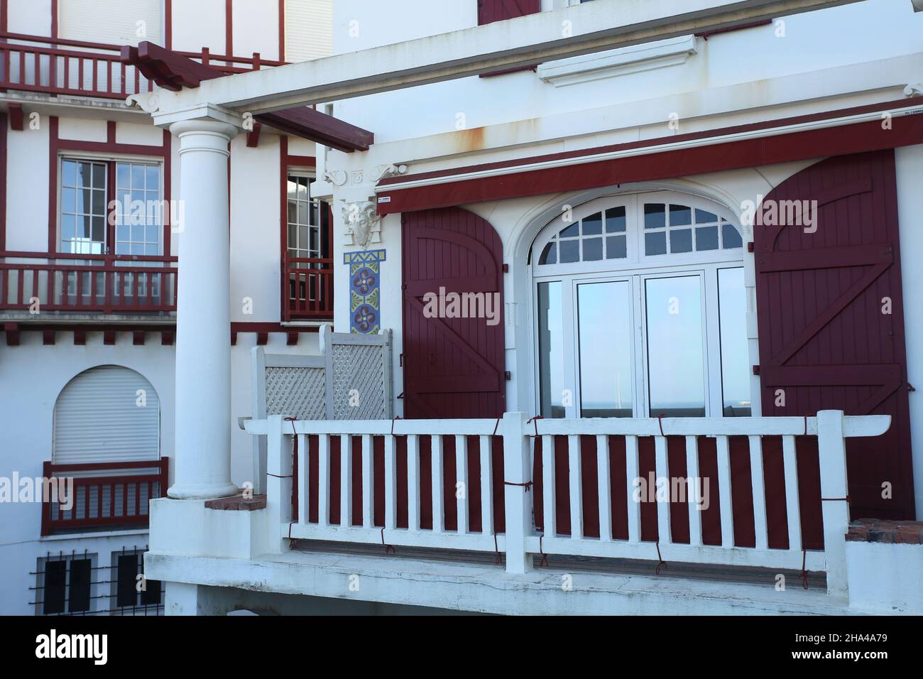 Typical Basque architecture on the sea front of St Jean de Luz, a ...