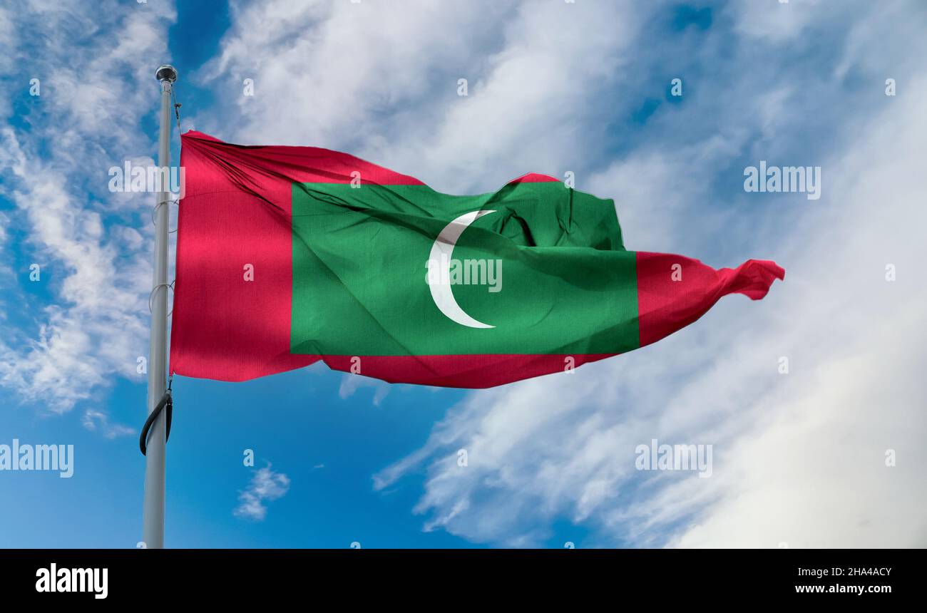 Maldives flag - realistic waving fabric flag Stock Photo - Alamy