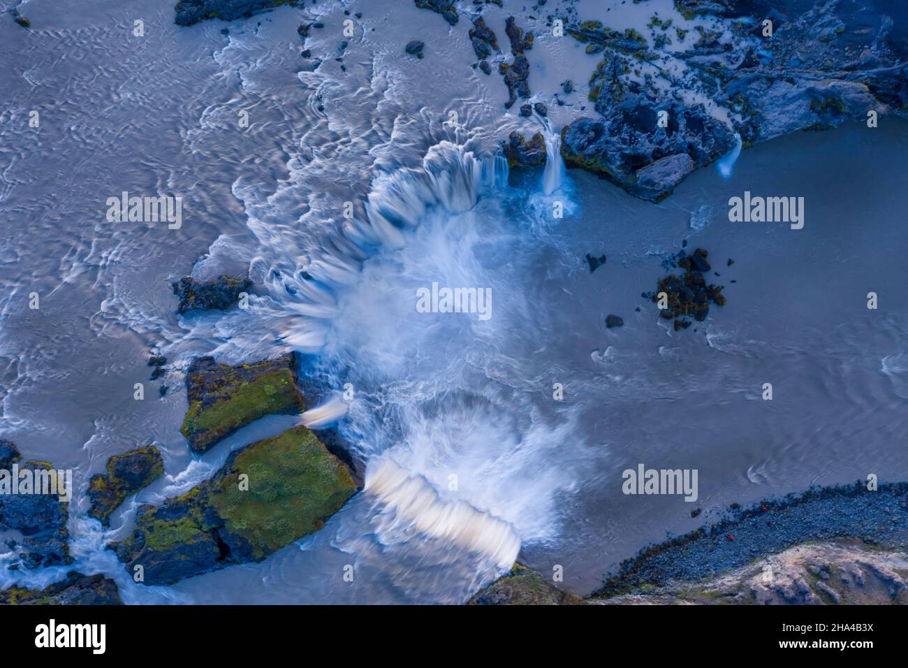 the aerial top down view of the beautiful waterfall of godafoss at link ...