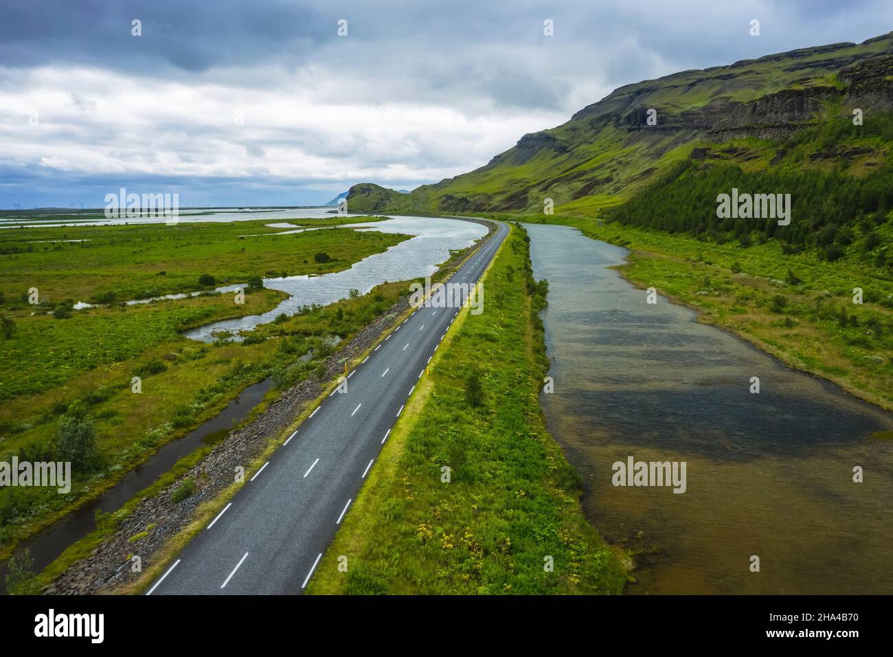 iceland. aerial view on mountain,field and river. landscape in iceland ...