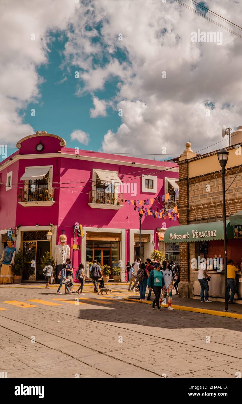 OAXACA, MEXICO - Nov 07, 2021: A vertical shot of a pink building on ...