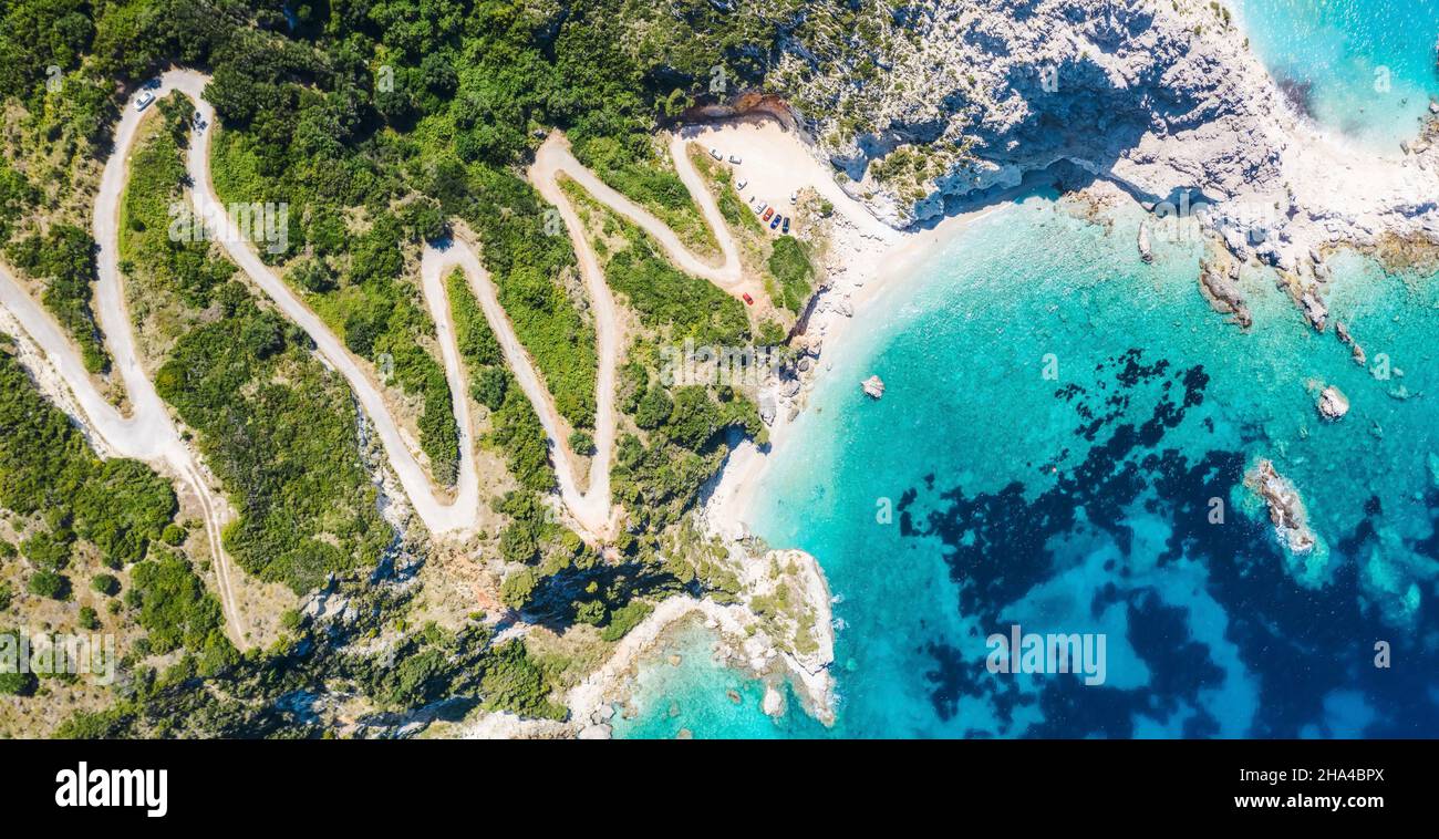 aerial view agia eleni beach in kefalonia island,greece. remote ...