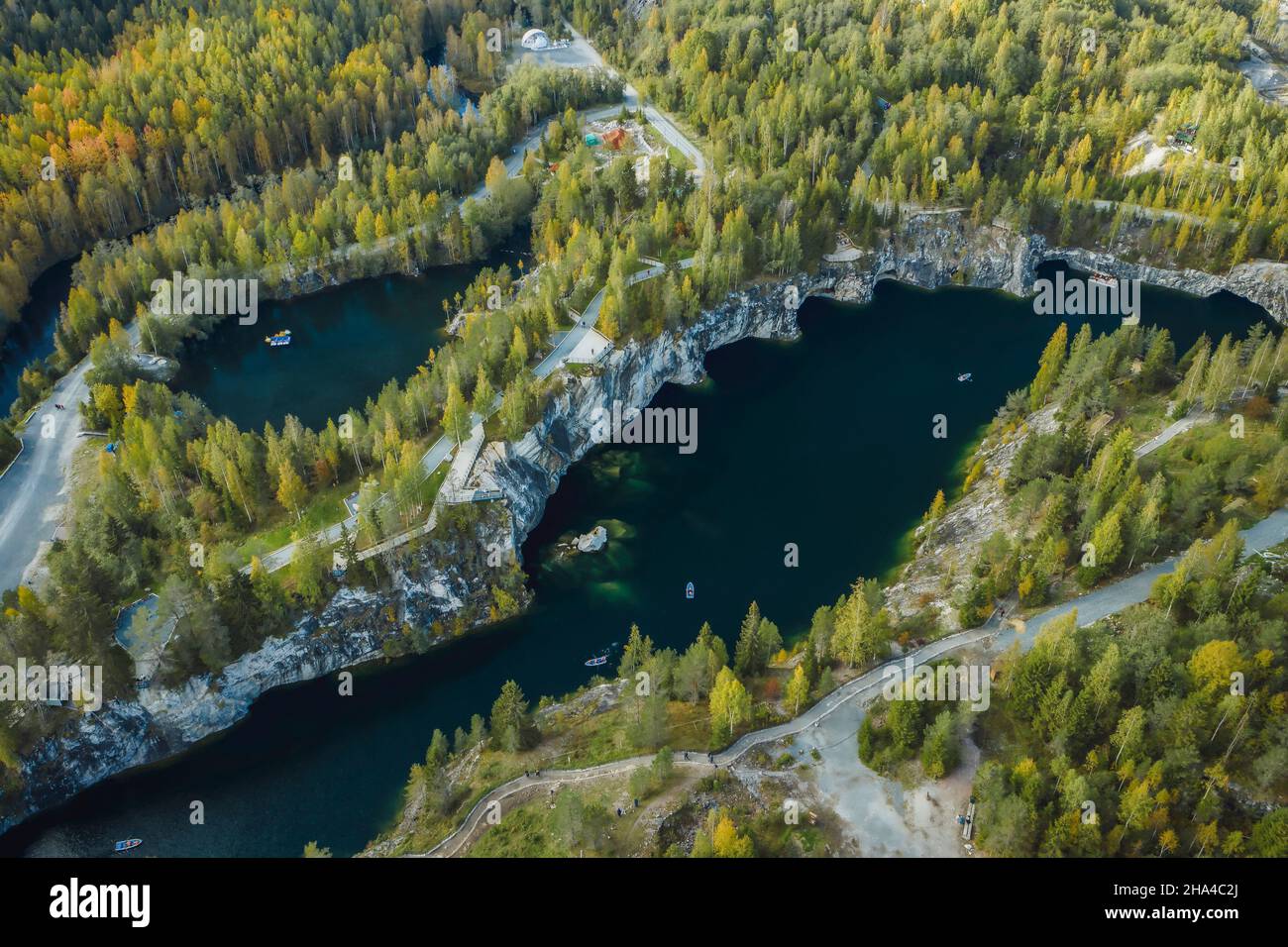 aerial view of marble canyon in the mountain park of ruskeala,karelia ...