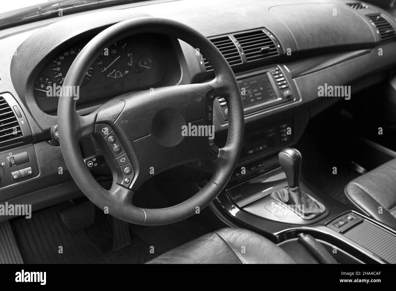 View of the interior of a modern automobile showing the dashboard. Car ...