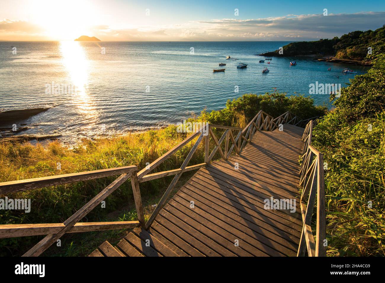 Wooden Stairs Leading to the Azeda Beach by Sunset in Buzios, Brazil ...