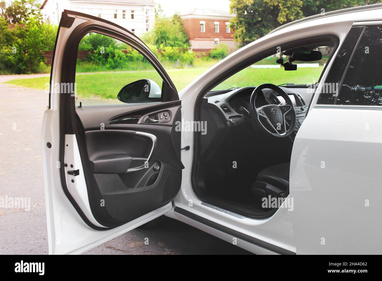 View of the interior of a modern automobile showing the dashboard. Car ...