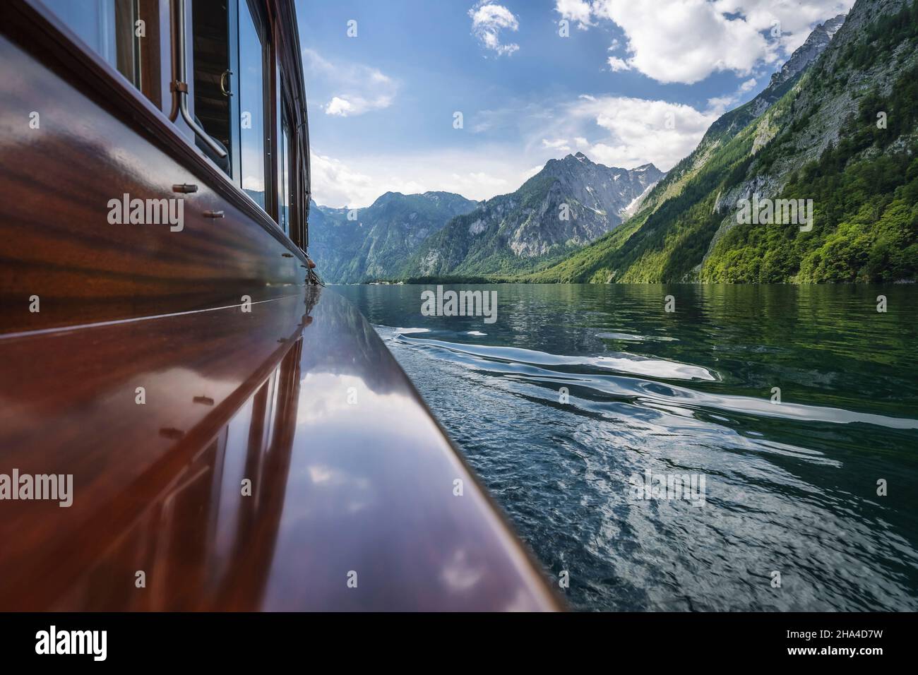 View from a sailing boat at lake koenigssee in bavaria hi-res stock ...
