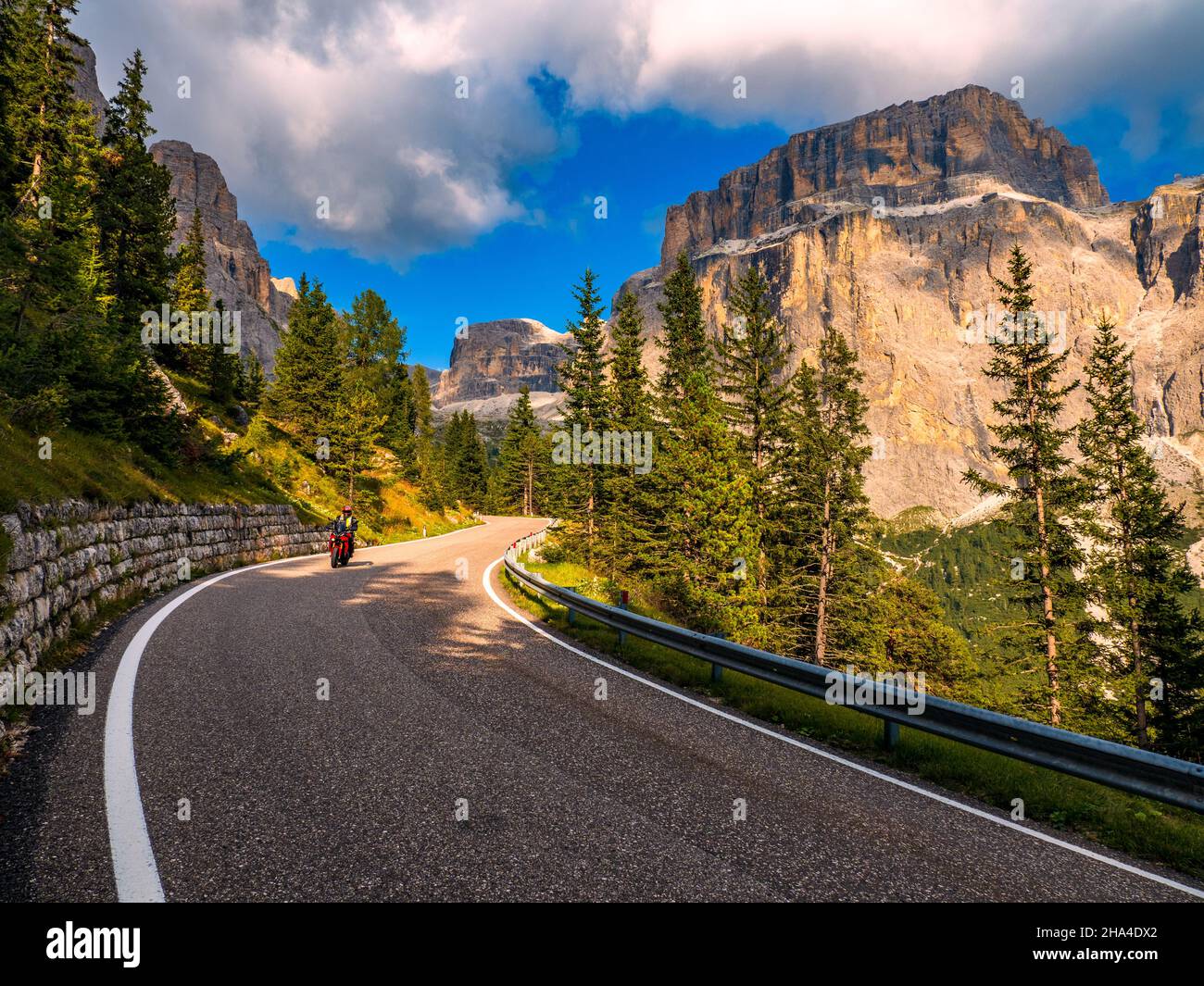 Motorcycle Touring on Sella Pass in the Italian Dolomites Stock Photo ...