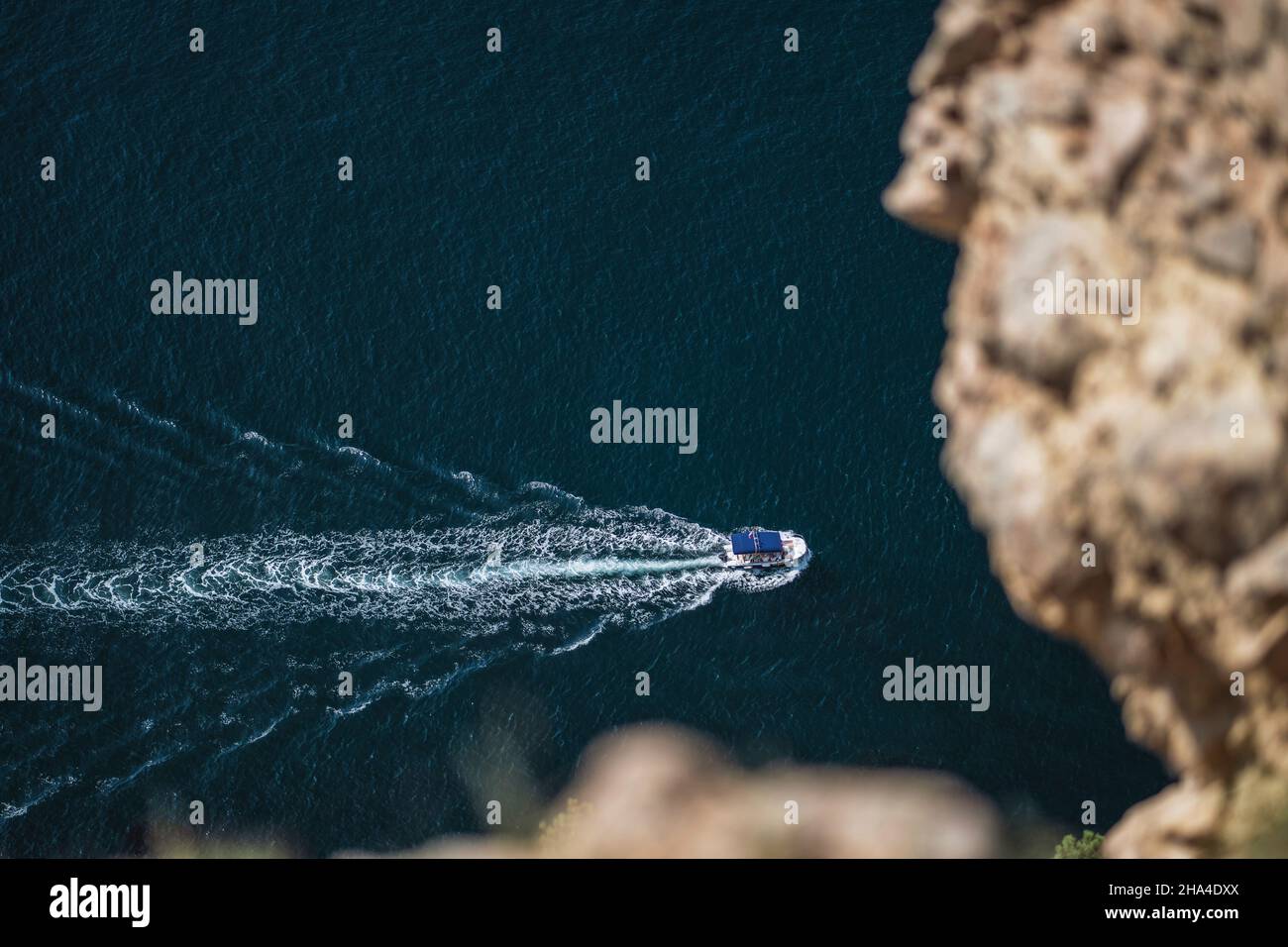 sevastopol,crimea. balaklava coastline. pleasure boat on thr trip. top ...