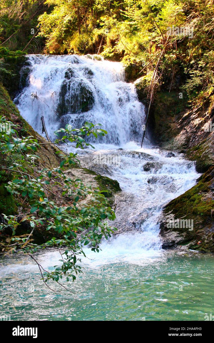 waterfall on the obernach,turquoise blue,between wallgau and the ...