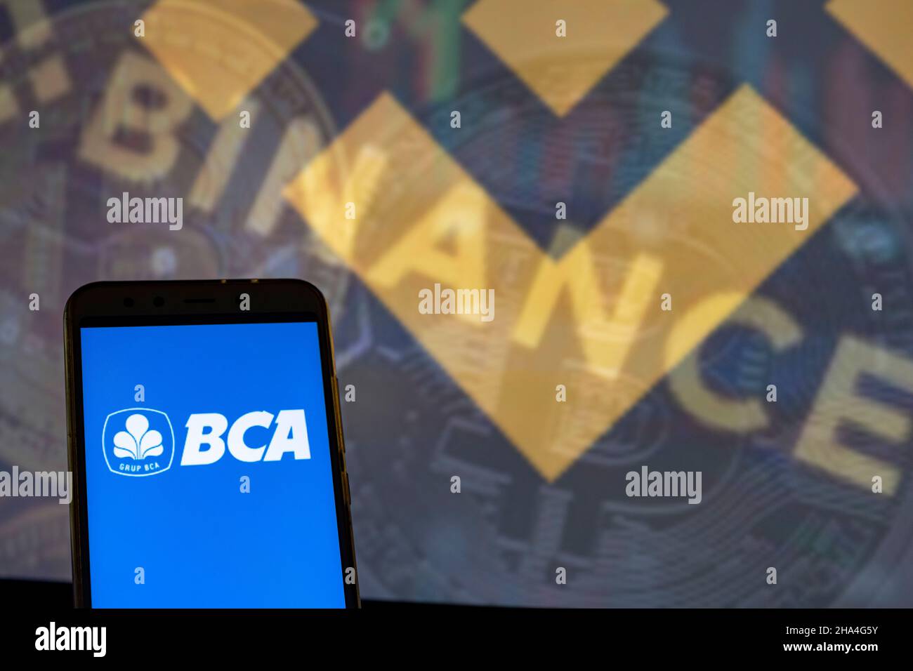 In this photo illustration the Bank Central Asia (BCA) logo is seen on ...