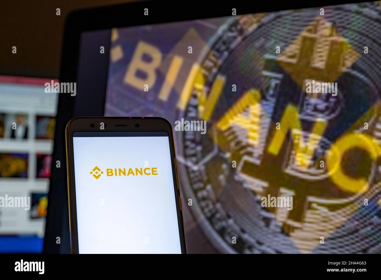 In this photo illustration the Binance logo is seen on the screen of a ...