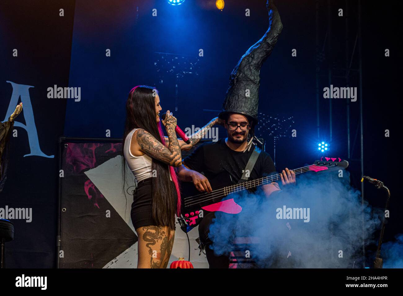 MADRID, SPAIN - Oct 31, 2021: Acoustic Halloween concert of the fucksia ...