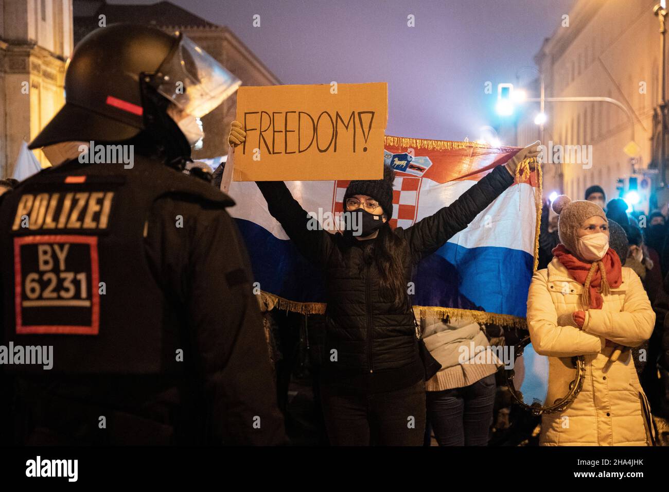Girl holds croatian flag and Freedom! sign. On December 8, 2021 1600 ...