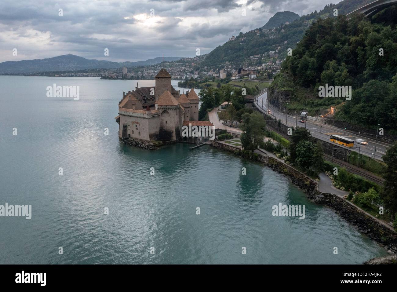 Chillon castle from aerial view Stock Photo - Alamy