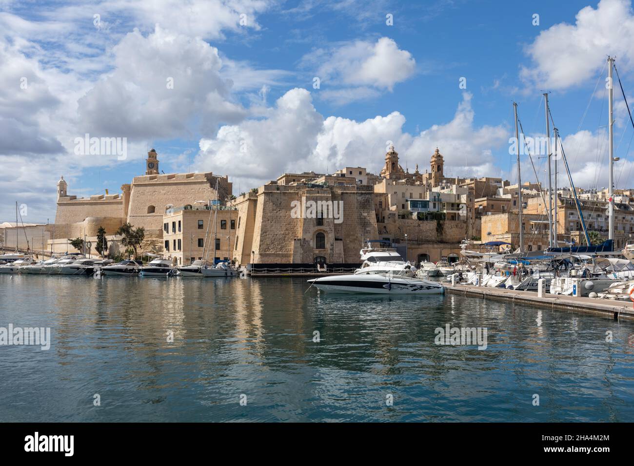 Fortified walls of St. Michael Bastion in Senglea, Malta, Europe. A ...