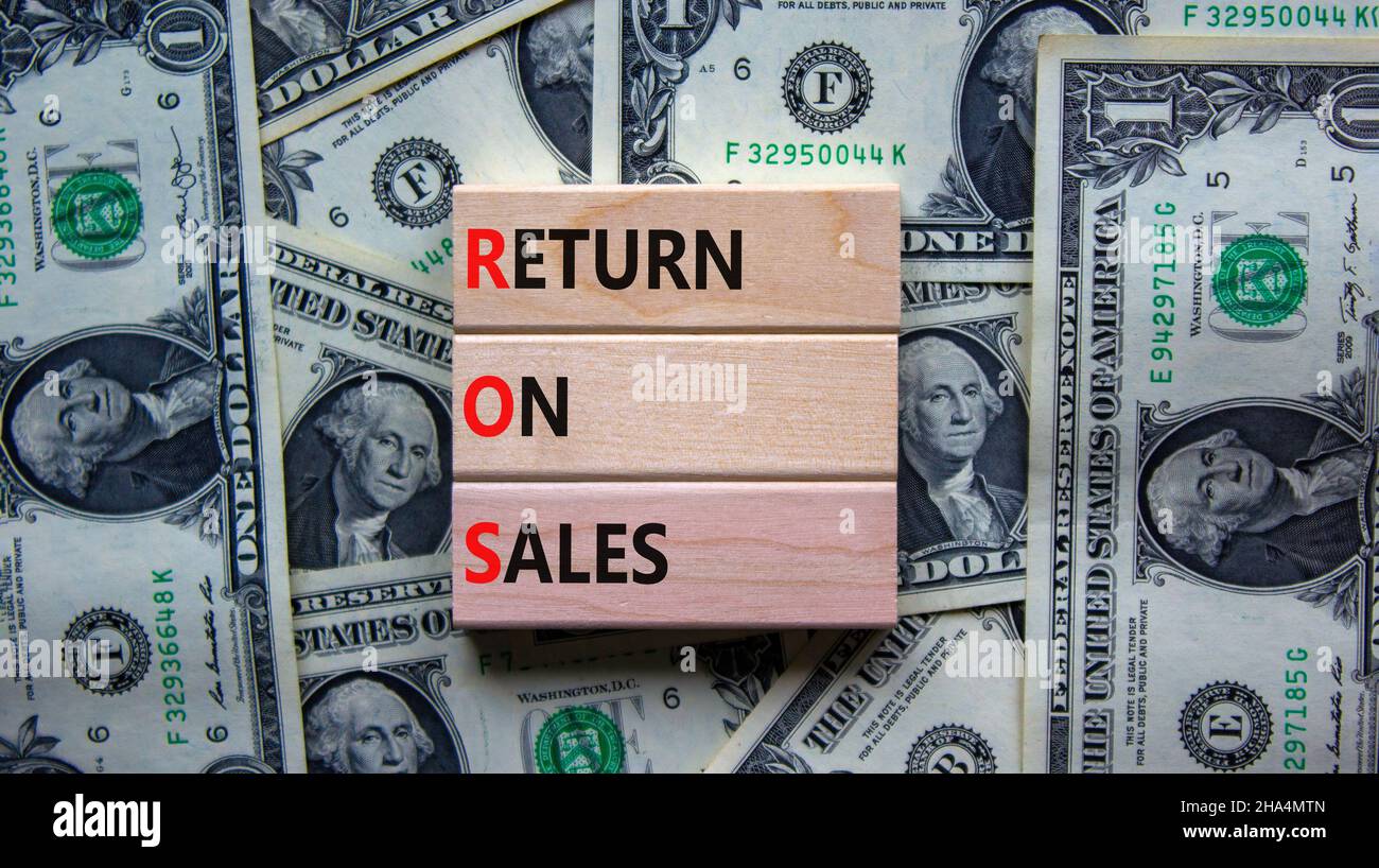 ROS return on sales symbol. Concept words ROS return on sales on wooden ...