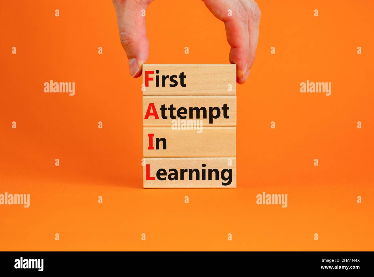 FAIL first attempt in learning symbol. Wooden blocks with words FAIL ...